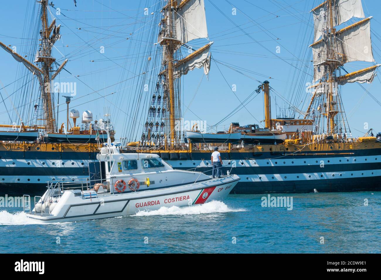 Patrol boat approach the training ship of the Italian Navy "AMERIGO ...