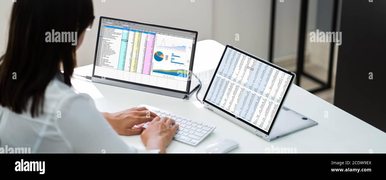 Analyst Employee Working With Spreadsheet Report On Screen Stock Photo ...