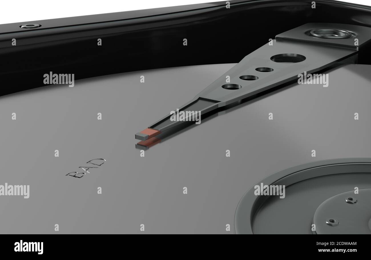 Damaged a hard disk drive HDD, magnetic surface with BAD sector 3d ...