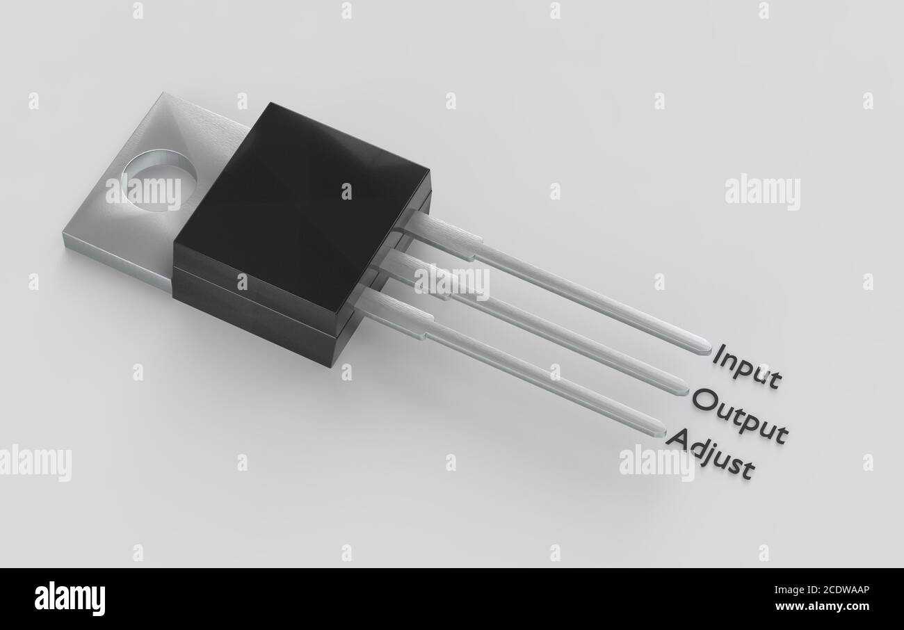 Isolated TO-220 electronic package with lm317 pinout 3d illustration ...