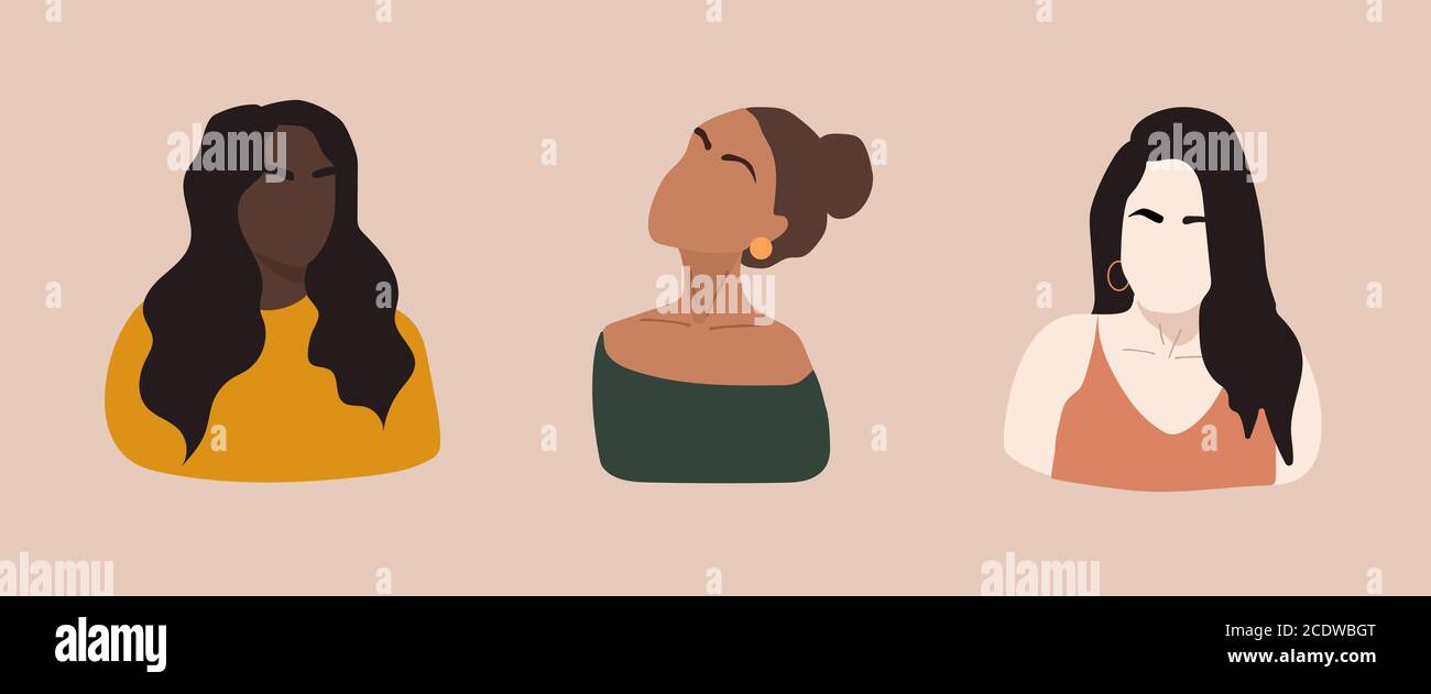 Set of female shapes and silhouettes on retro background. Abstract ...