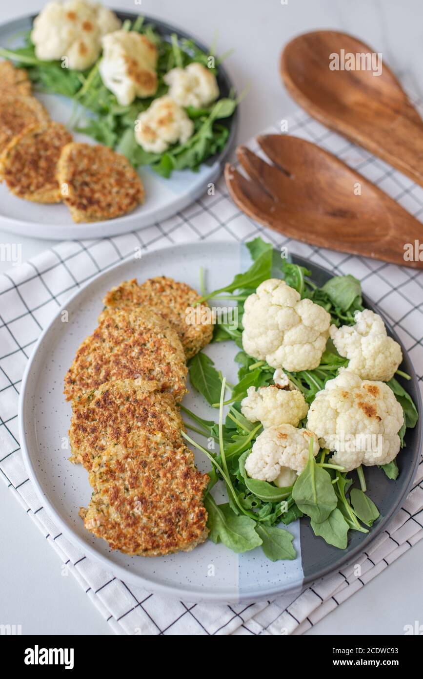 golden fried rosti pile from cauliflower and parmesan cheese Stock ...