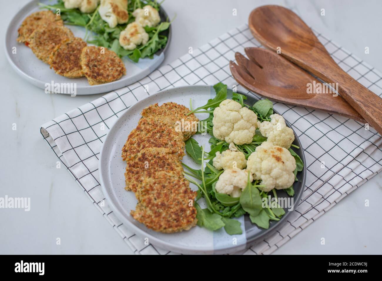 golden fried rosti pile from cauliflower and parmesan cheese Stock ...
