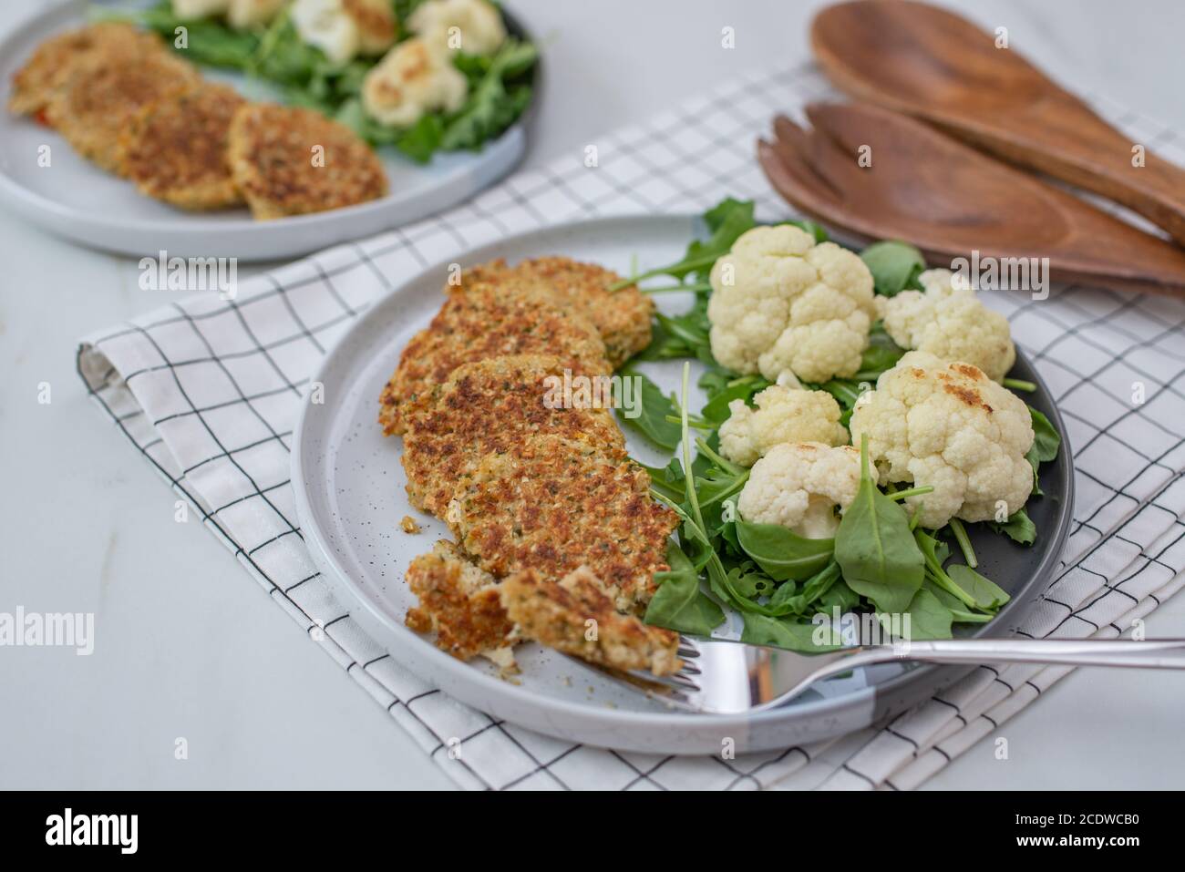 golden fried rosti pile from cauliflower and parmesan cheese Stock ...