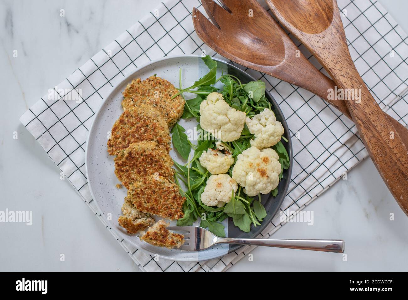 golden fried rosti pile from cauliflower and parmesan cheese Stock ...