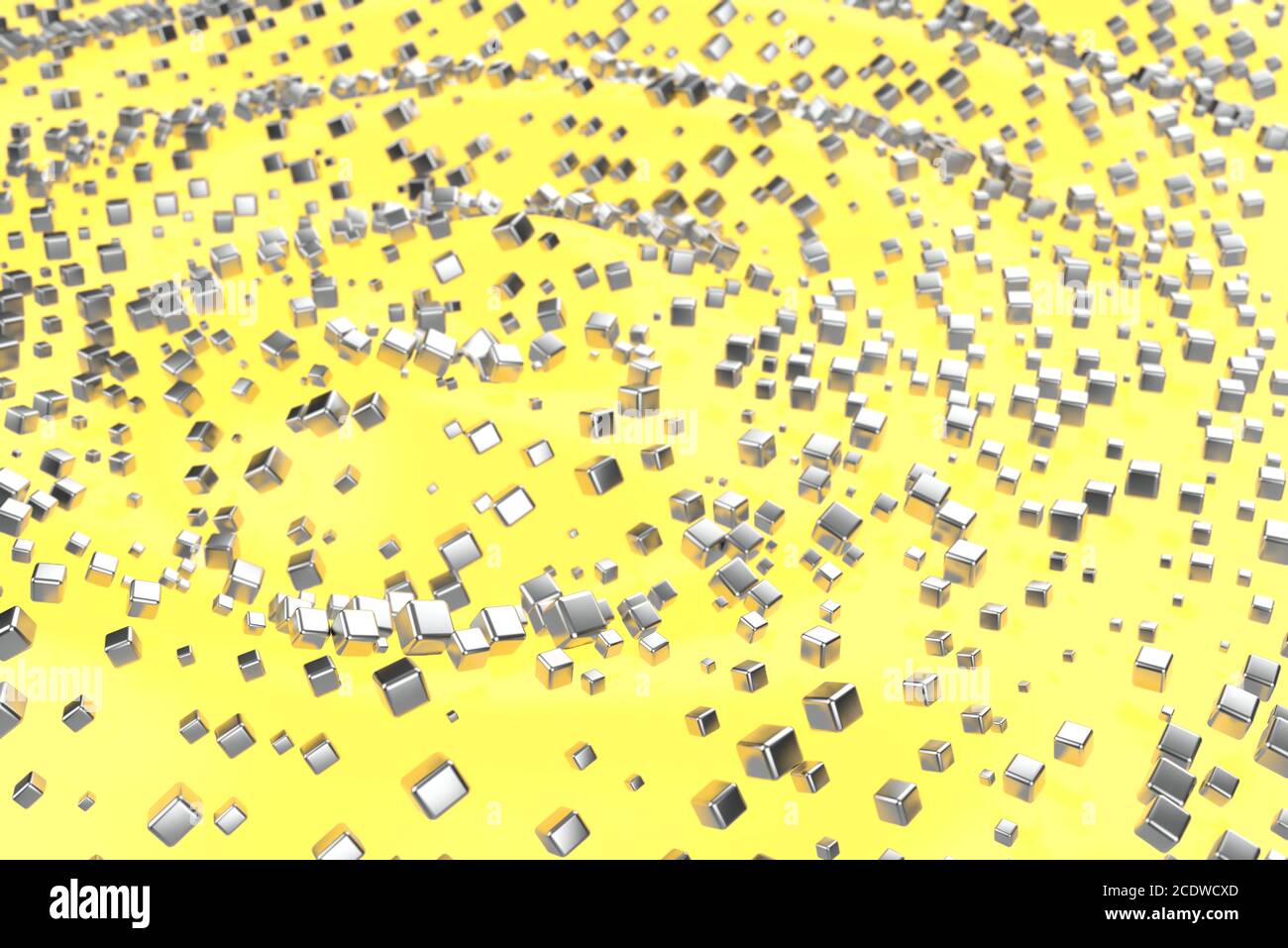 Silver or white gold platinum blocks cubes over light yellow wave ...