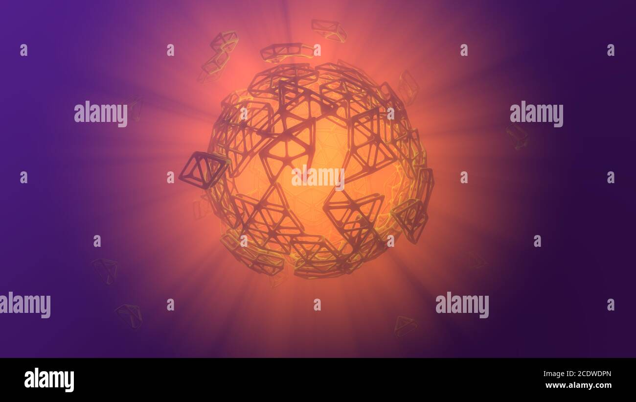 Abstract 3d rendering concept of high poly sphere with chaotic mesh ...