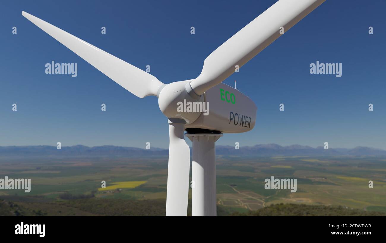 Windmill for electric power production, 3d illustration Stock Photo - Alamy