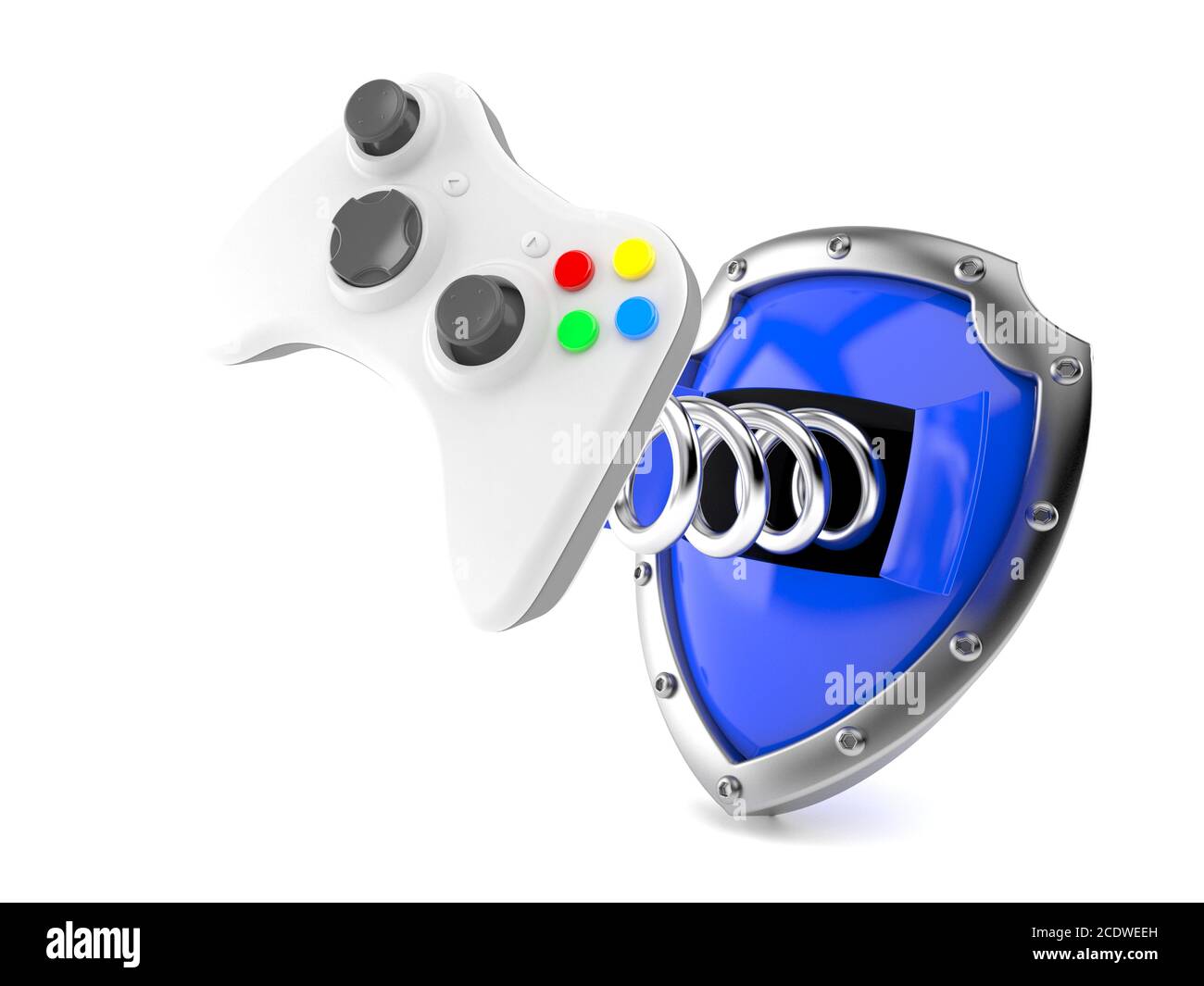 Shield with game pad isolated on white background Stock Photo - Alamy