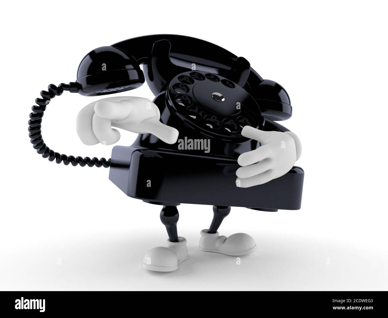 Telephone character pointing finger isolated on white background Stock ...