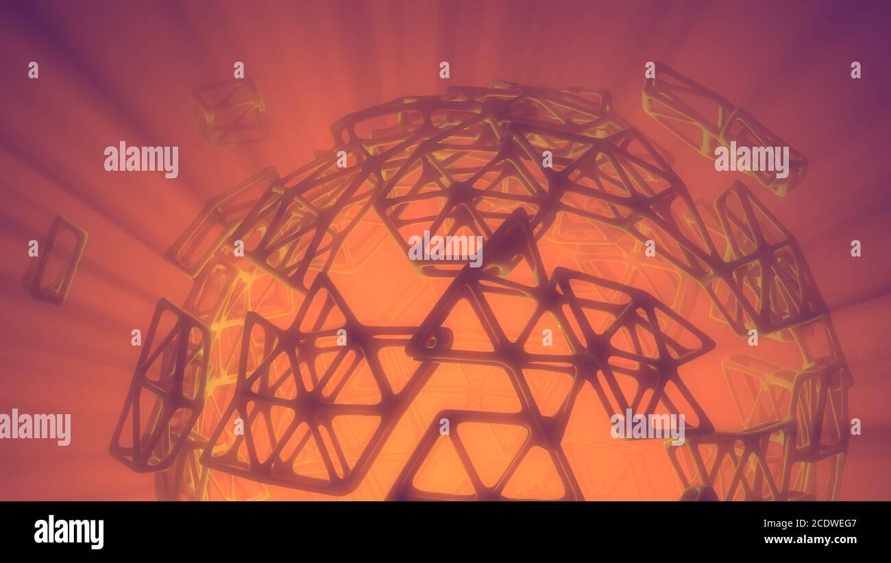 Abstract 3d rendering concept of high poly sphere with chaotic mesh ...