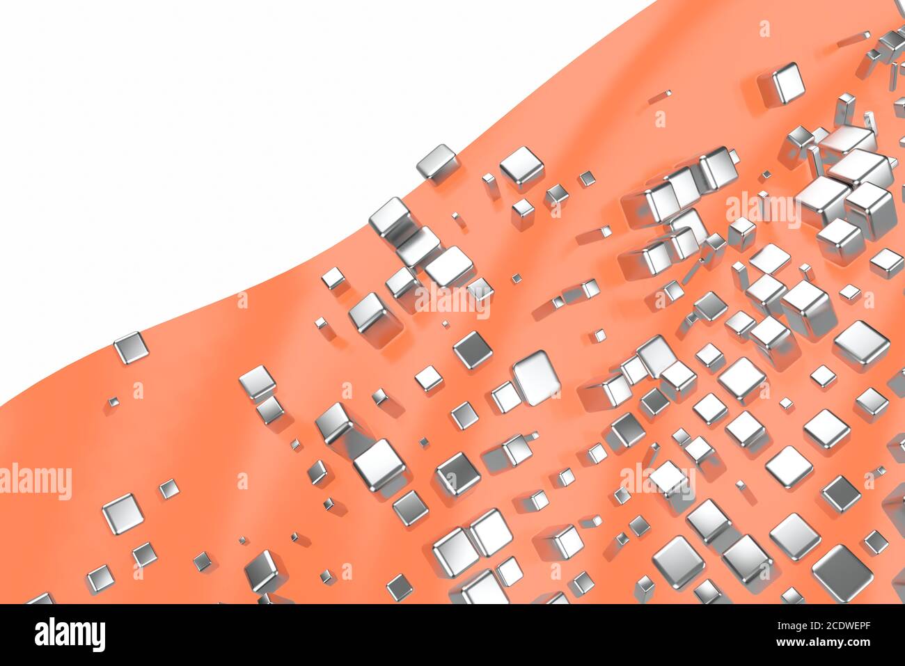 Silver or white gold platinum blocks cubes over light pink orange wave ...