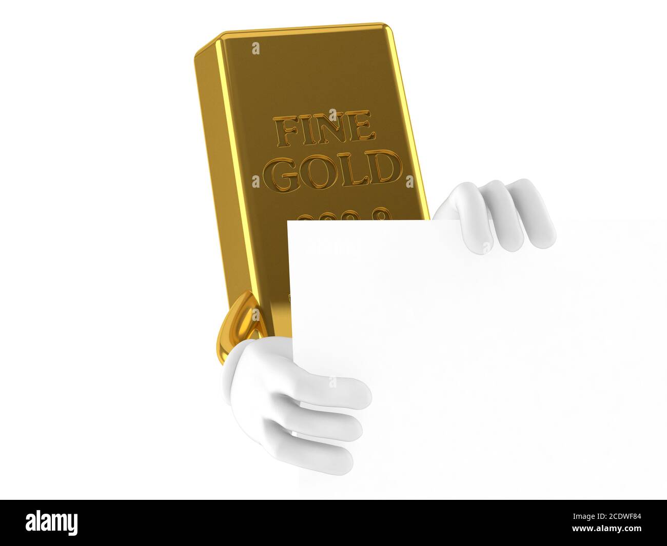 Gold character behind white board isolated on white background Stock ...