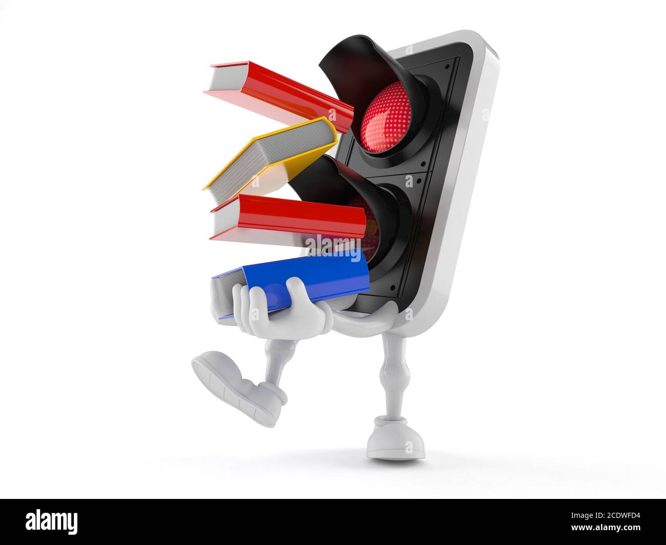 Red light character carrying books isolated on white background Stock ...