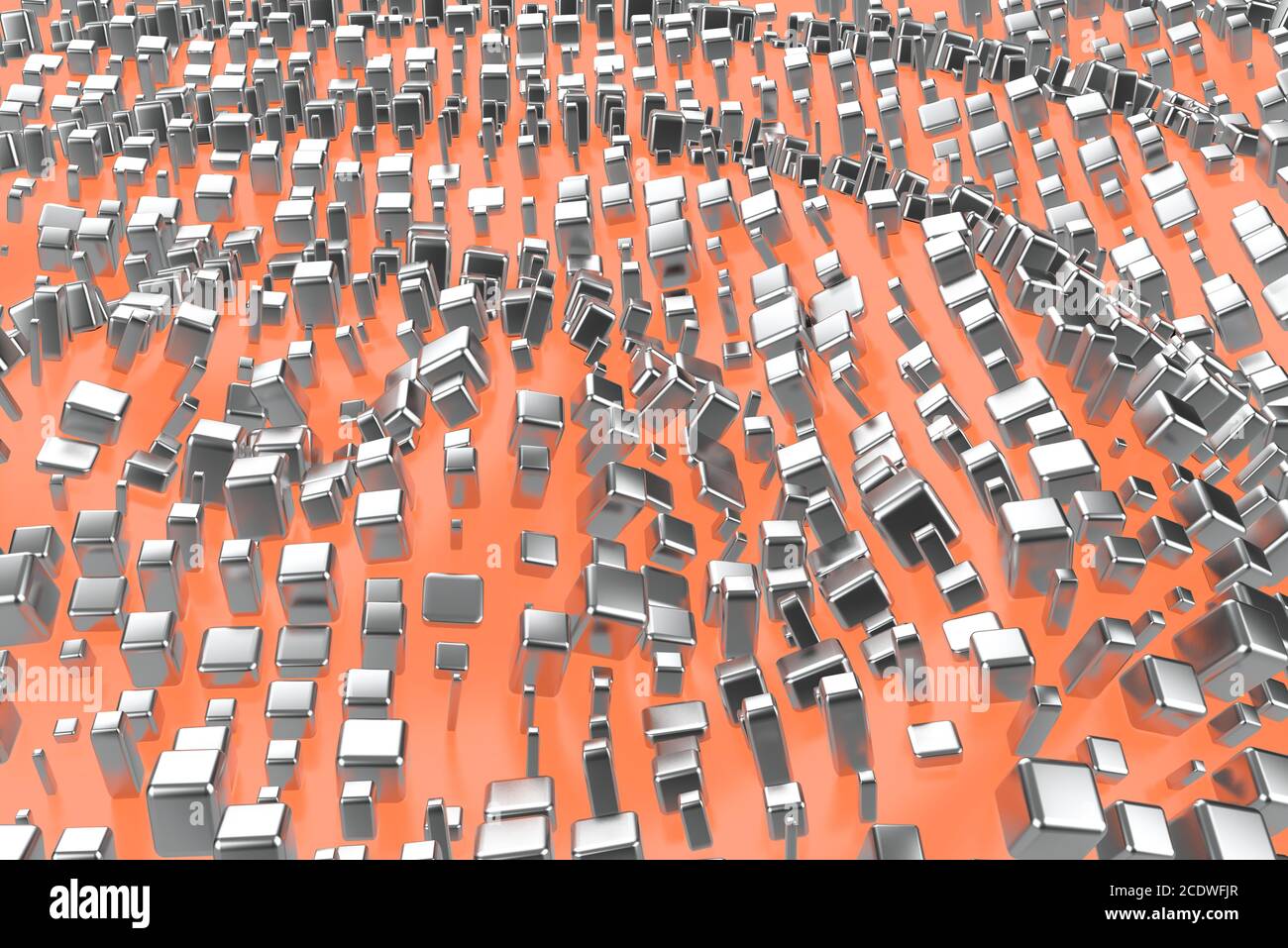 Silver or white gold platinum blocks cubes over light pink orange wave ...