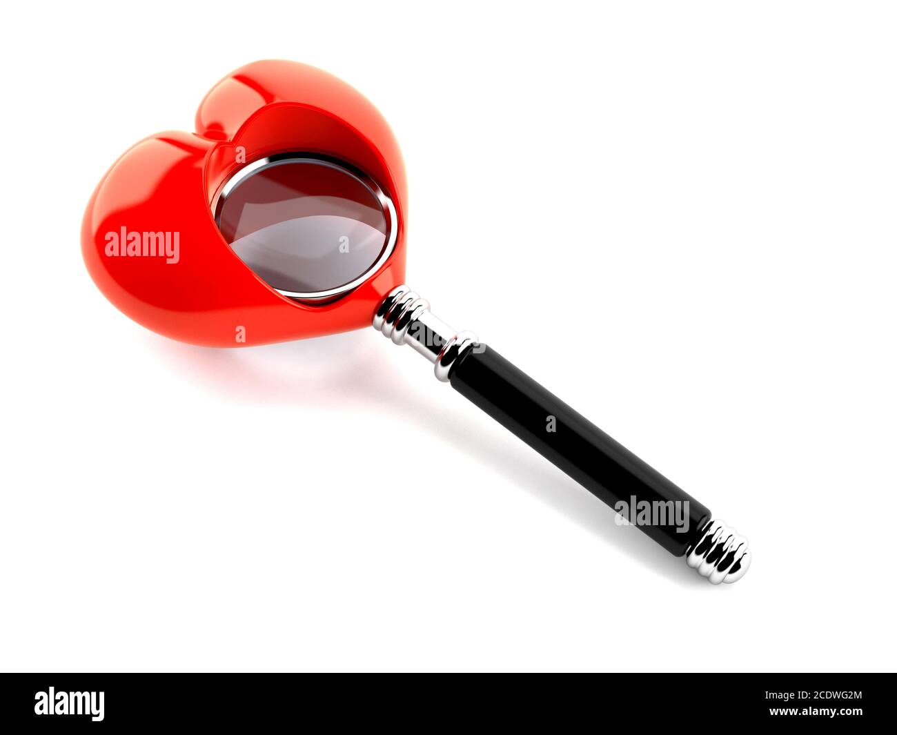 Magnifying glass in heart shape isolated on white background Stock ...