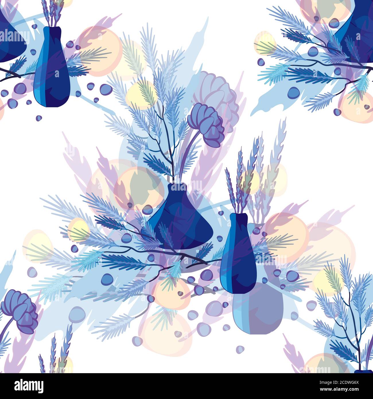 composition of plants in blue tones seamless pattern Stock Photo - Alamy