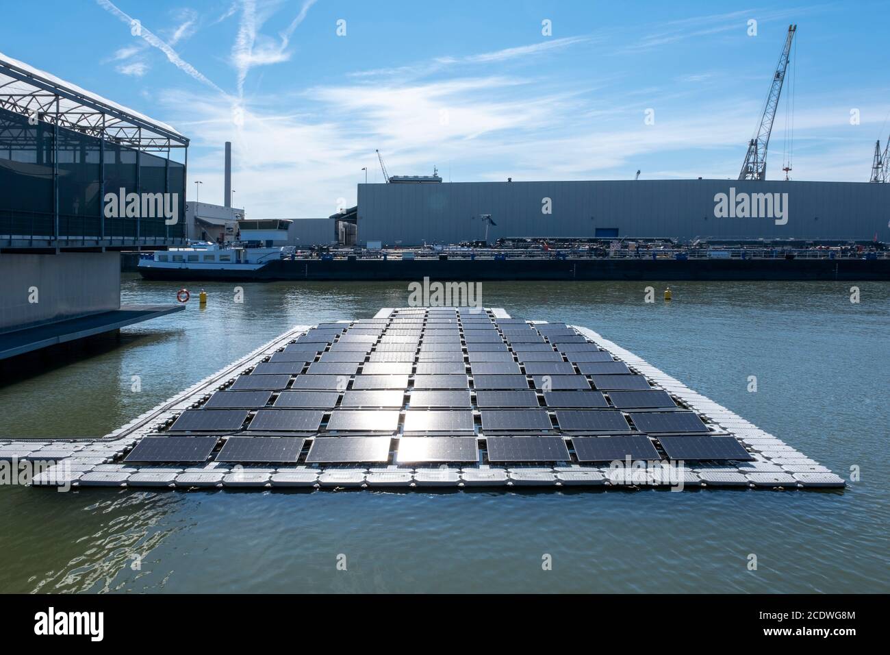 solar panel Floating in a harbour. Used to produce electricity in a ...