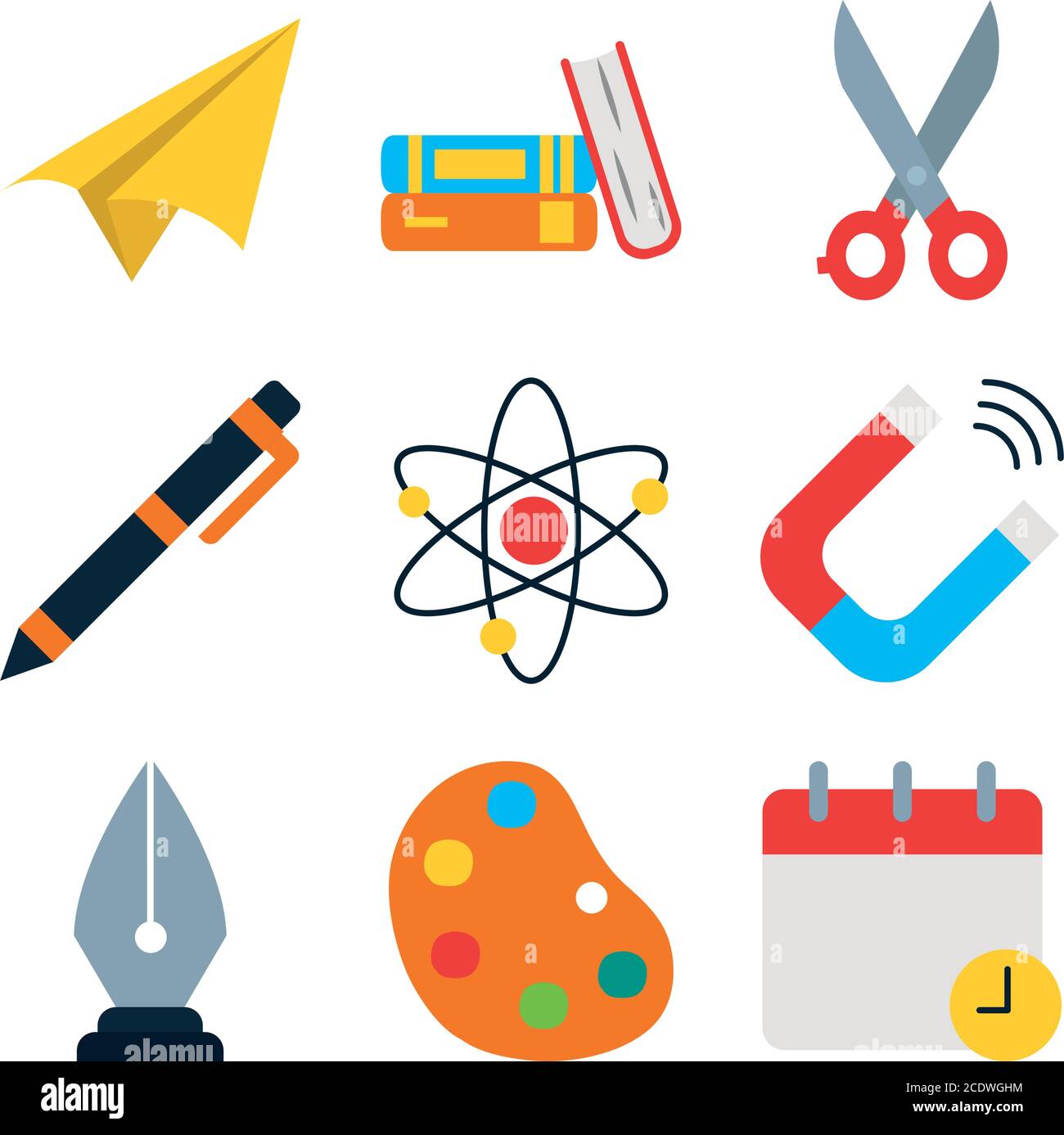 magnet and school icon set over white background, flat style, vector ...