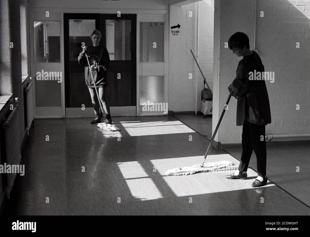Cleaners at work at Addington High School, New Addington near Croydon ...