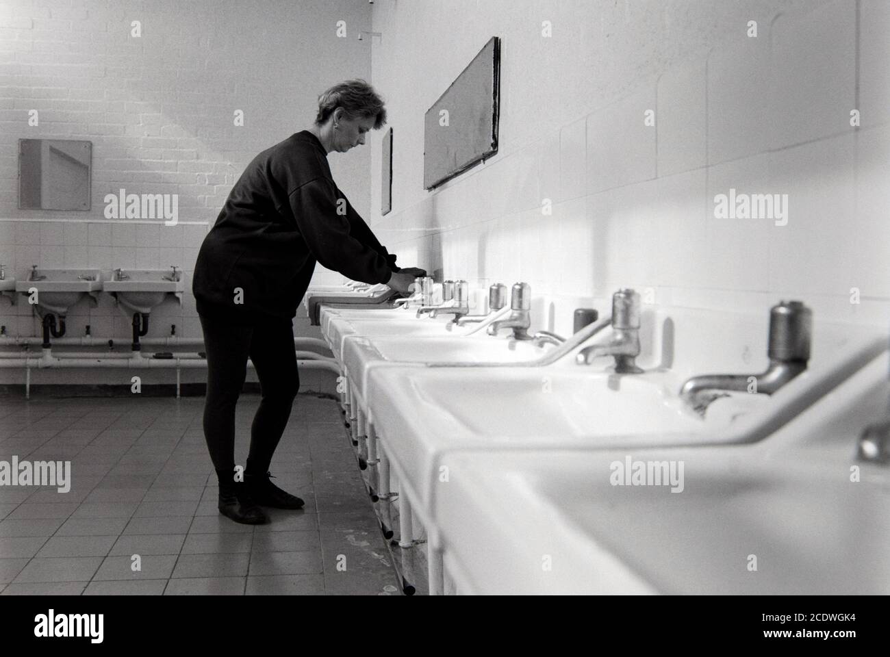 Cleaners at work at Addington High School, New Addington near Croydon ...