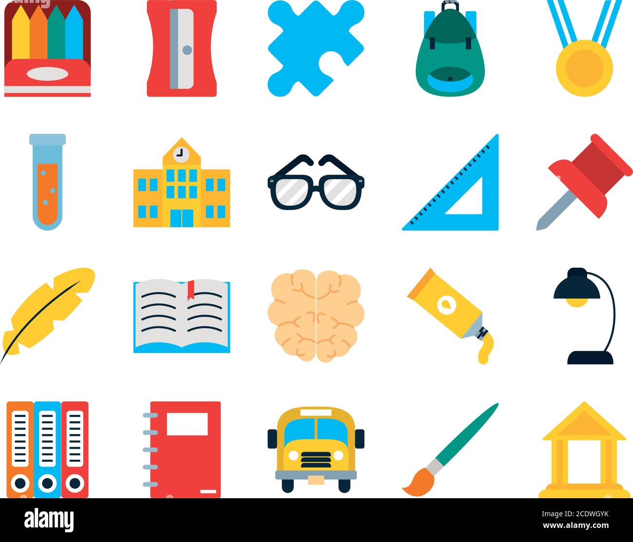 school backpack and school icon set over white background, flat style ...