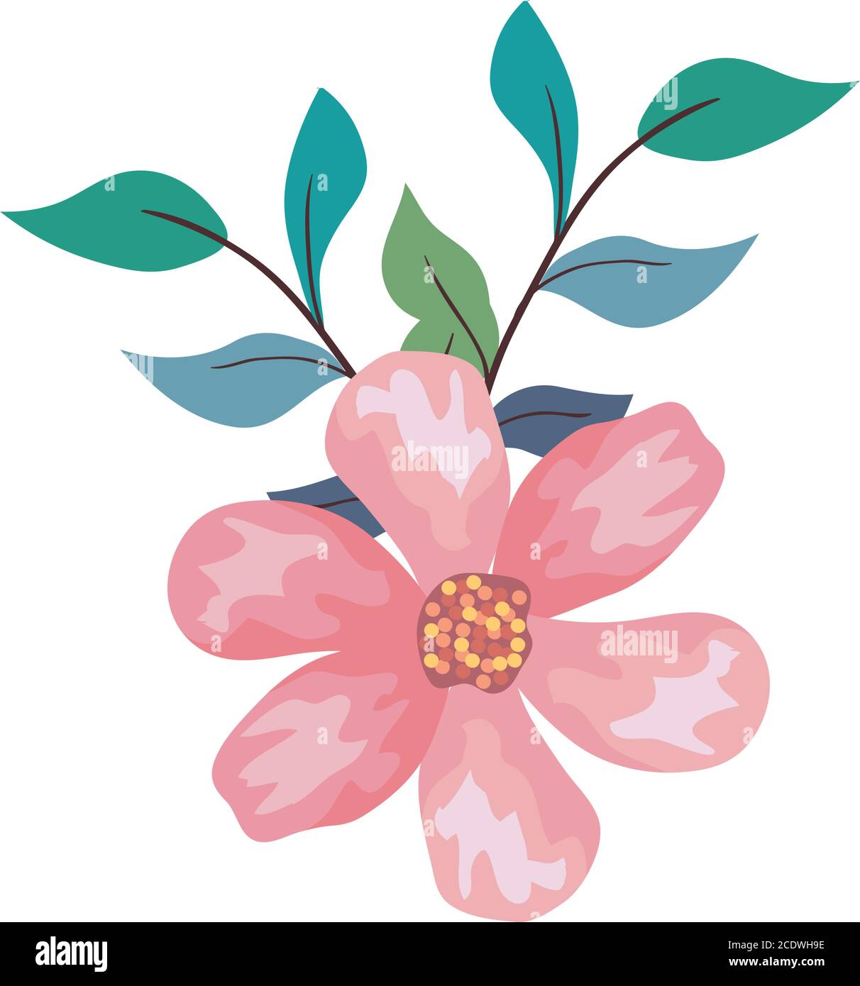 pink flower drawing with leaves vector design Stock Vector Image & Art ...