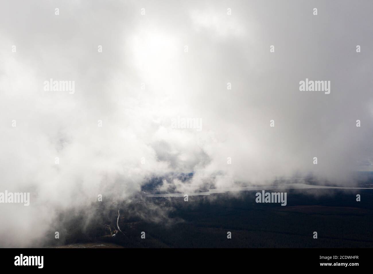 Aerial image of dark storm clouds over the land. Aerial panorama of ...