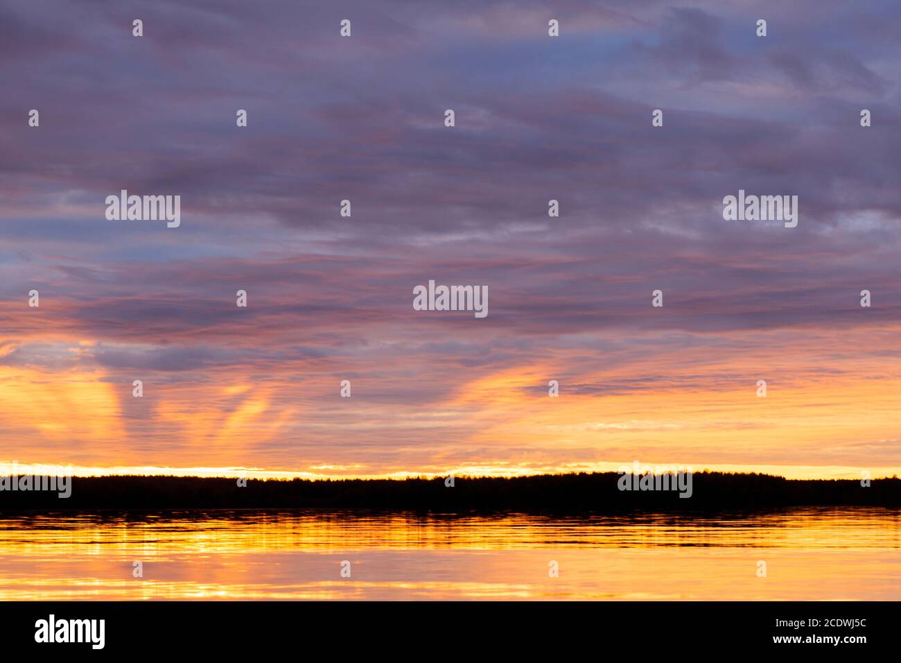 Water surface. Sunset sky background. Gold sunset sky with evening sky ...
