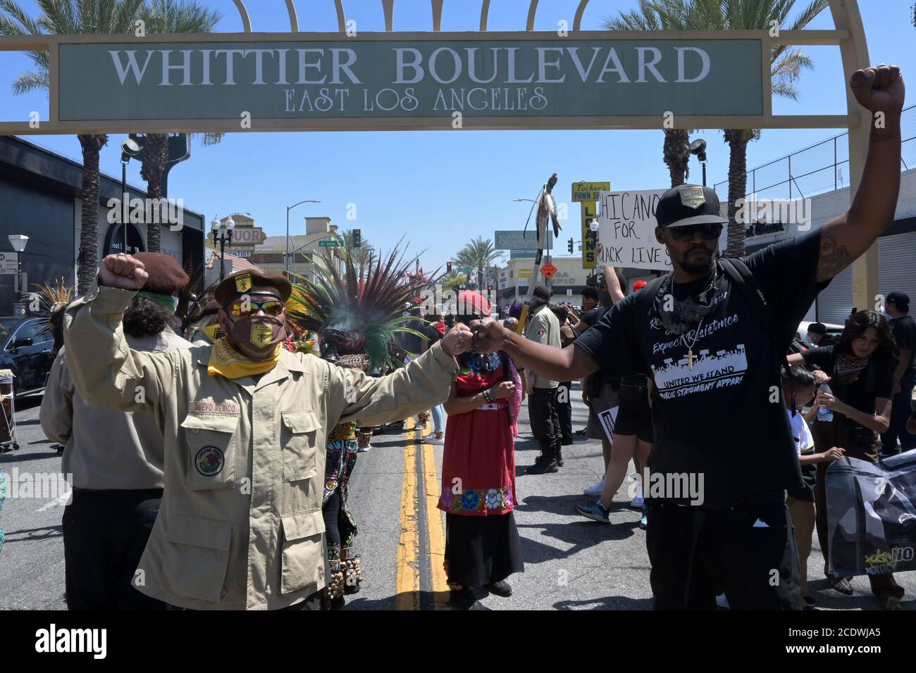 Los Angeles, United States. 29th Aug, 2020. Demonstrators pose during a ...