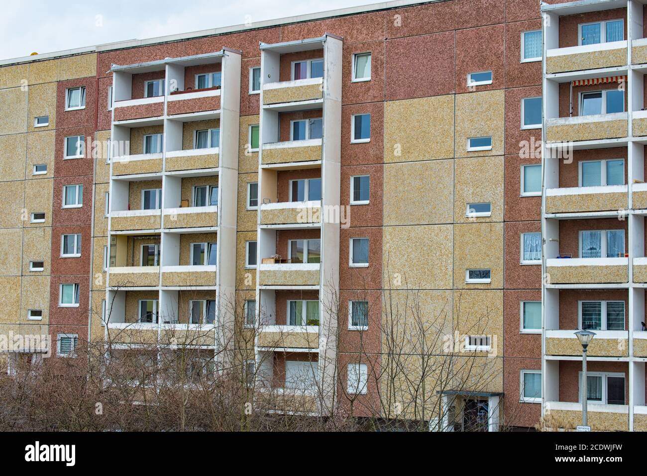 Facade of a panel house from the 80s in the east of Germany Stock Photo ...