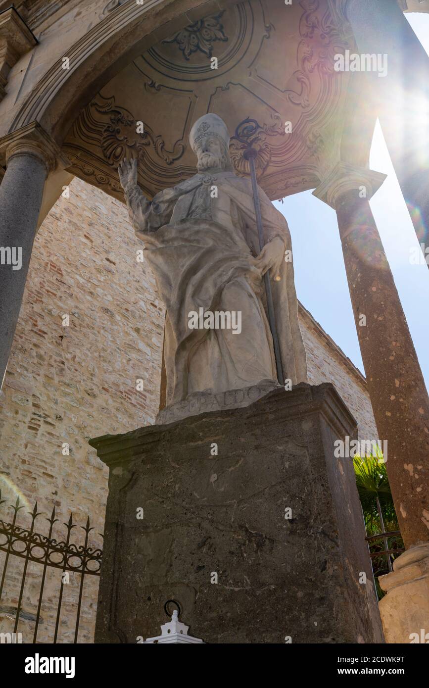 gubbio,italy august 29 2020:statue of Sant Ubaldo, patron saint of the ...