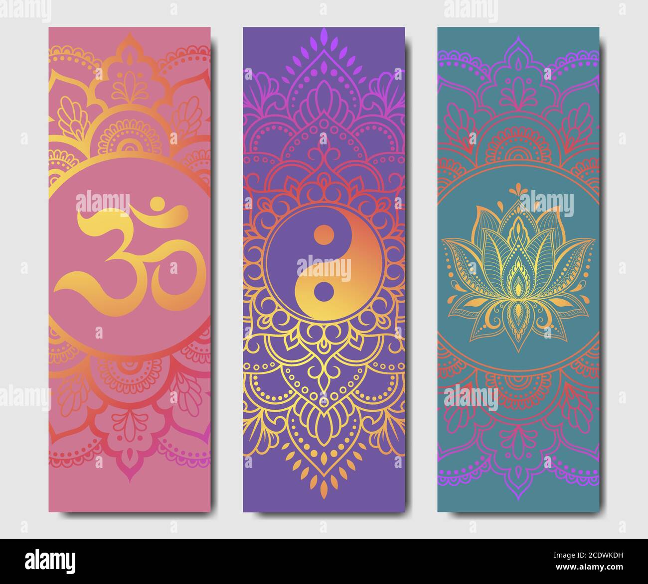 Set of design yoga mats. Floral pattern in oriental style for ...