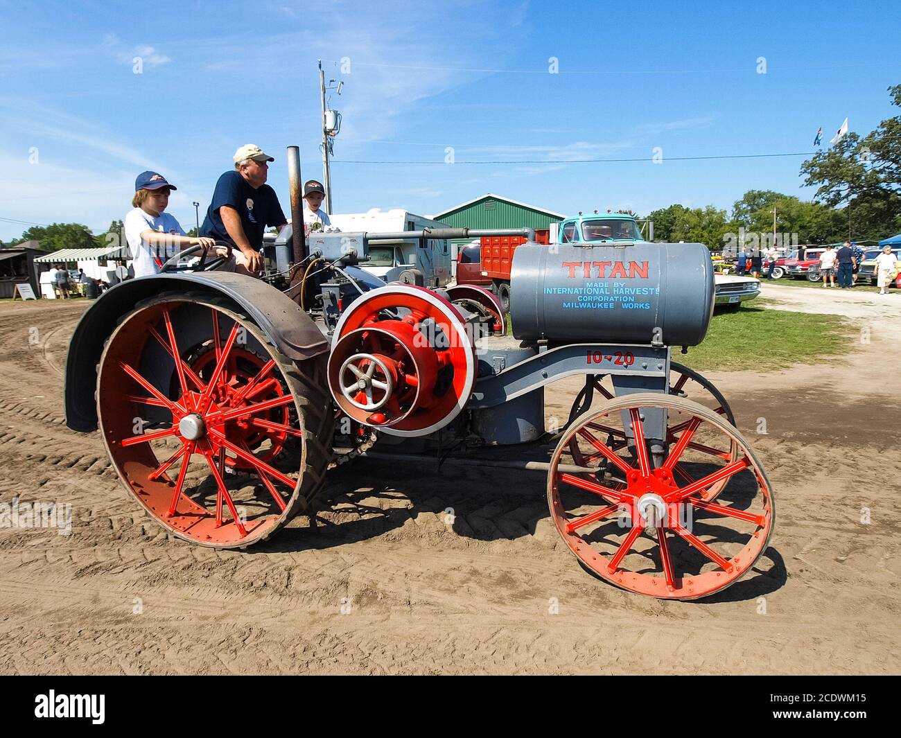 Exhibition of antique tractors. Tractor show. Agreecultural machines ...