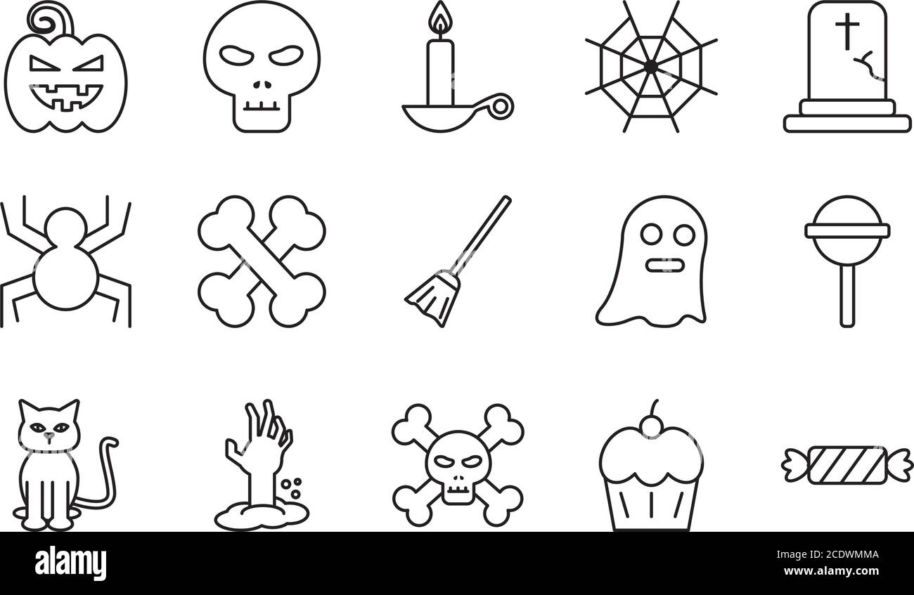 Halloween line style set of icons design, Holiday and scary theme ...