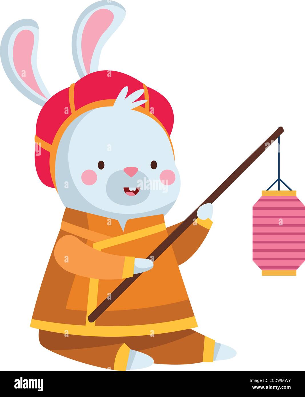 rabbit cartoon with traditional cloth and lantern design, Happy mid ...