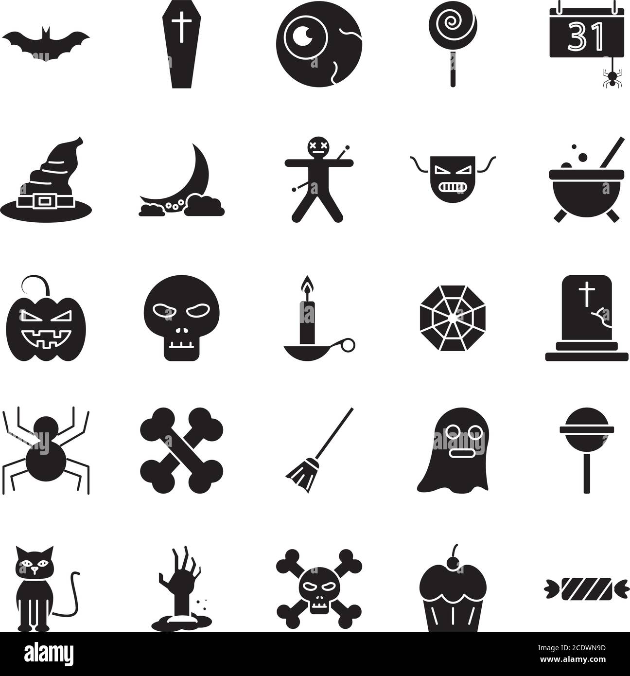 Halloween silhouette style symbols set design, Holiday and scary theme ...