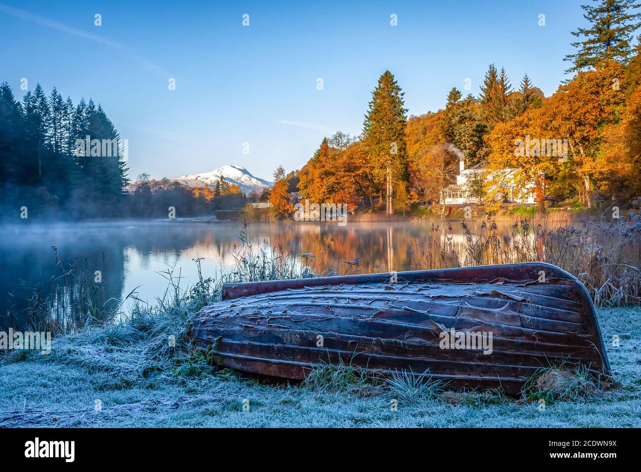 Frosty Upturned Boat at Loch Ard, Scotland Stock Photo - Alamy