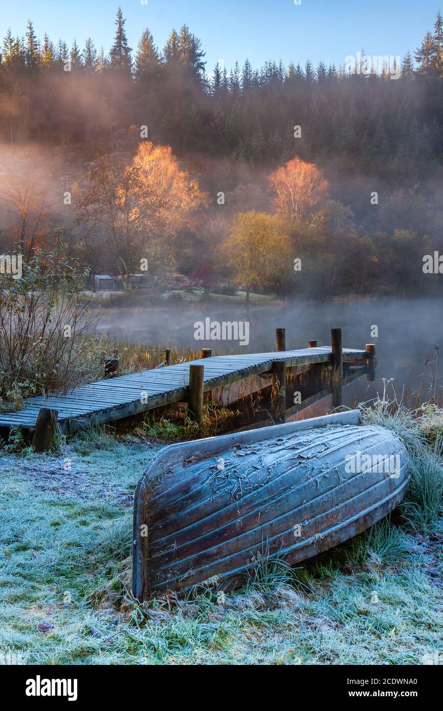 Frosty Upturned Boat at Loch Ard, Scotland Stock Photo - Alamy