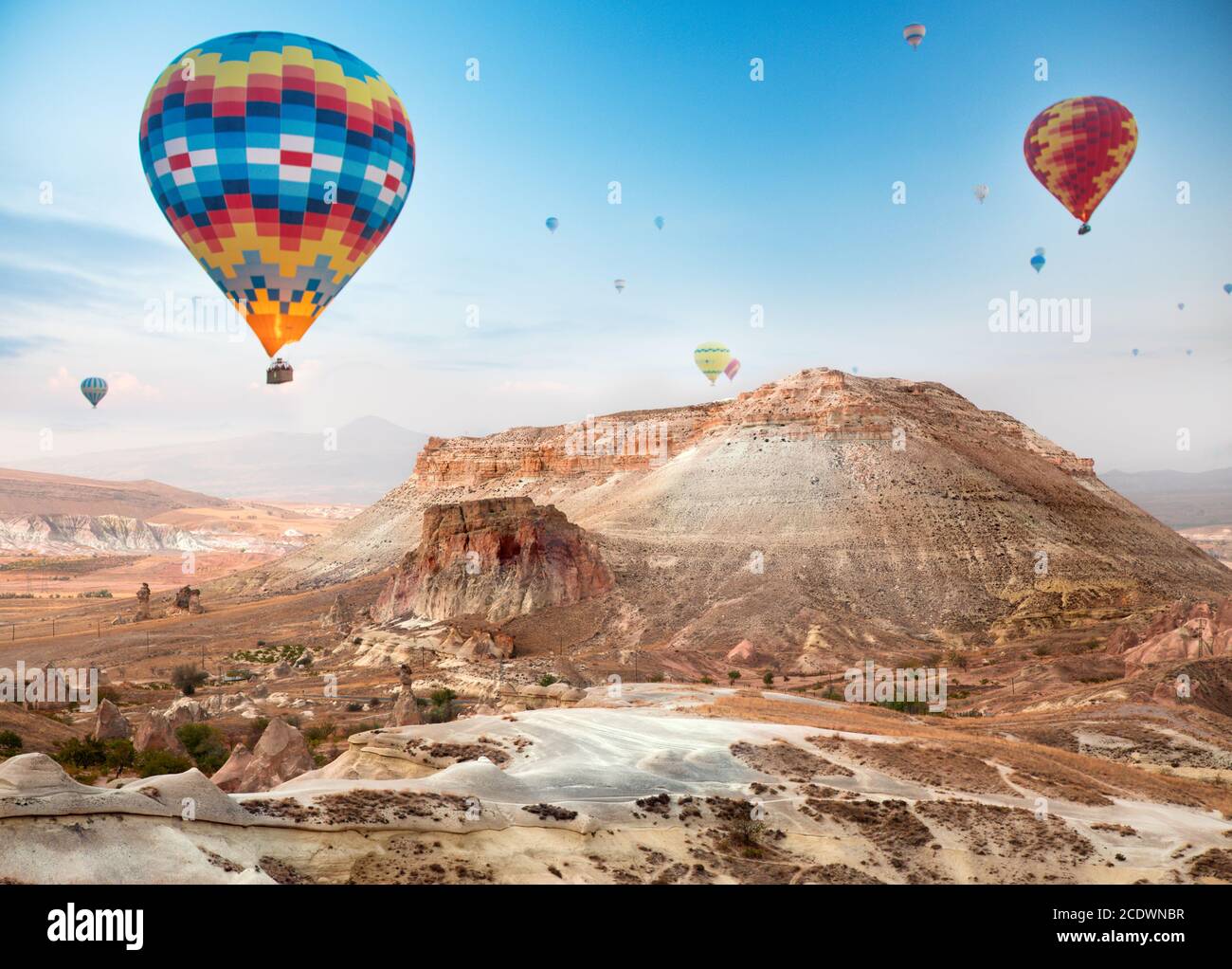 Hot air balloon flying over Cappadocia, Turkey Stock Photo - Alamy