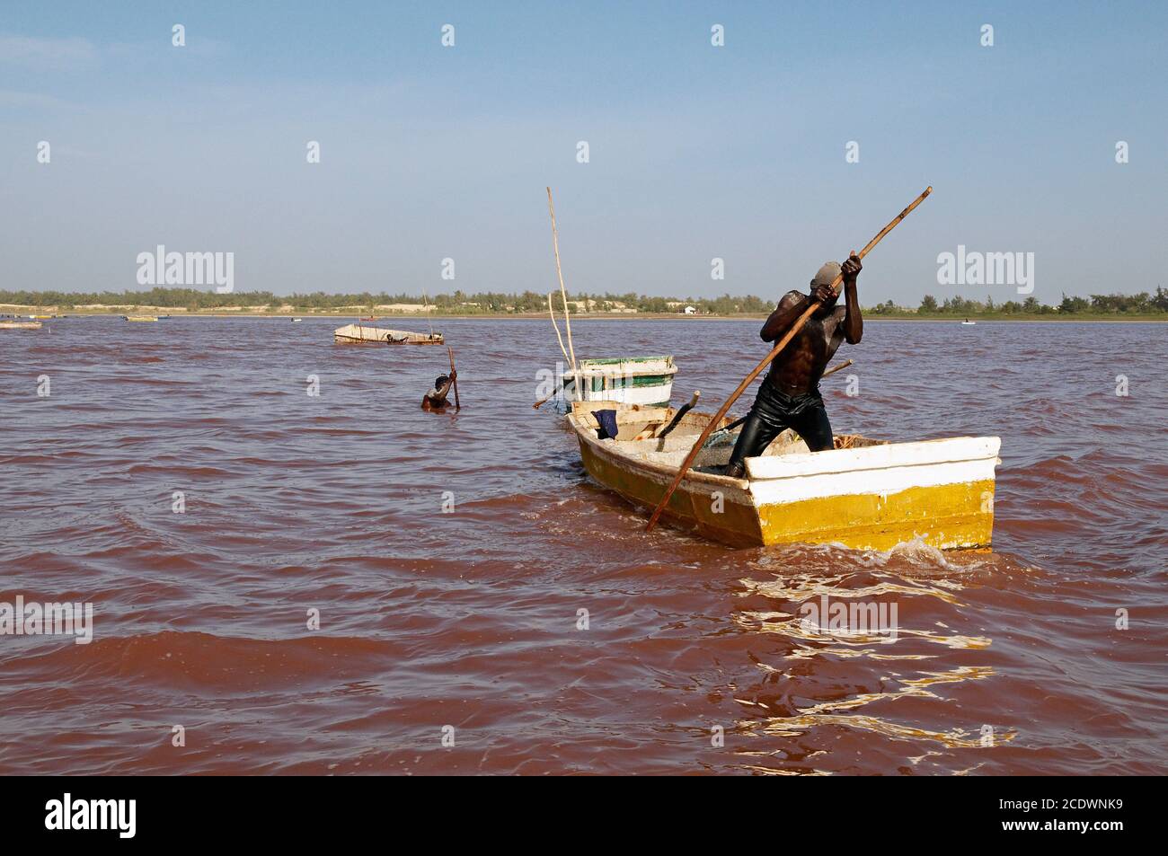 Senegal, Redba salt lake or Pink Lake. Salt collect Stock Photo - Alamy