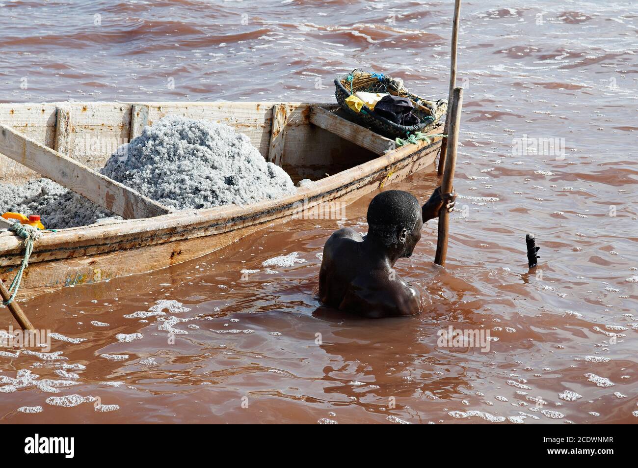 Senegal, Redba salt lake or Pink Lake. Salt collect Stock Photo - Alamy