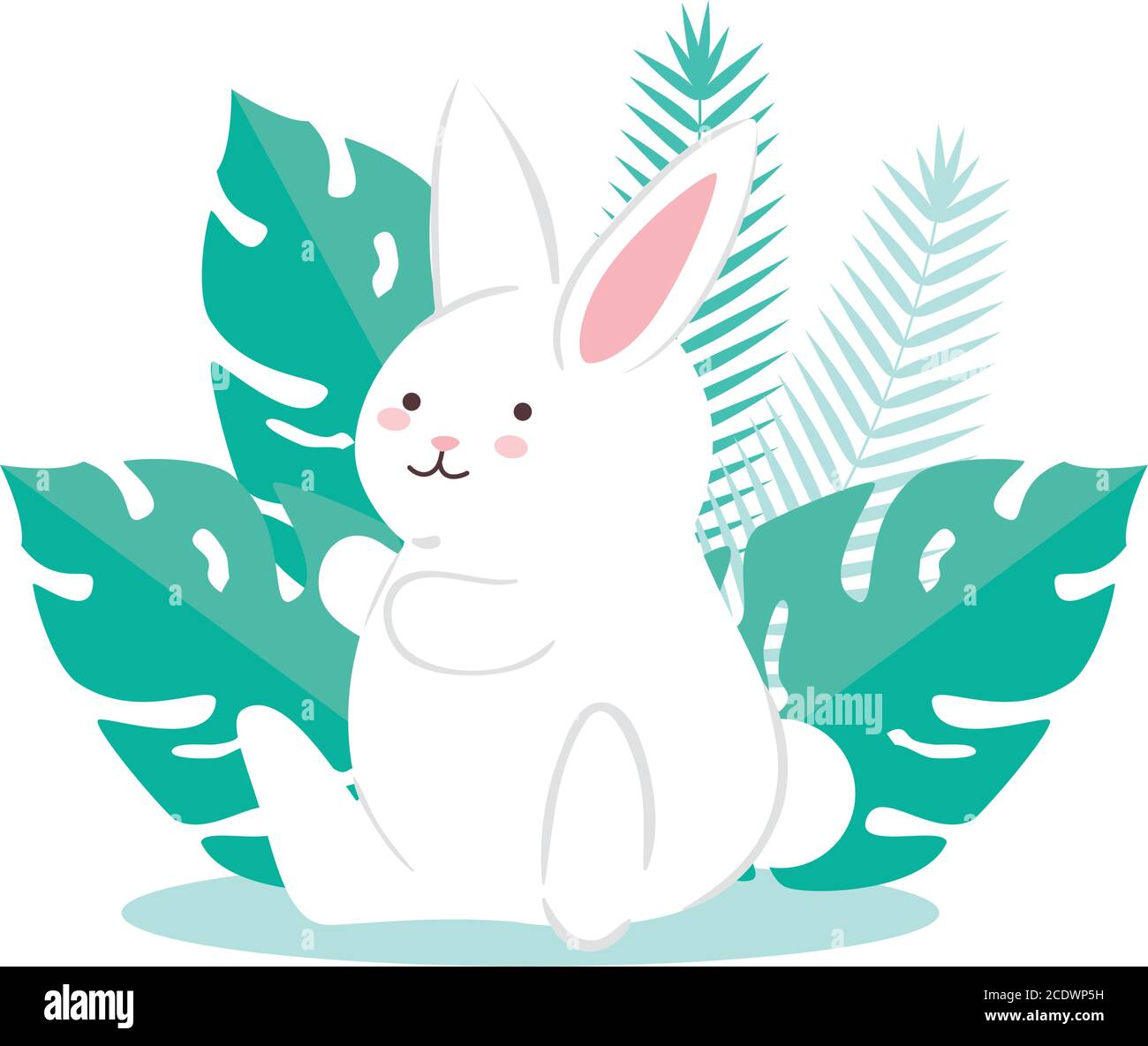 Cute white rabbit cartoon with leaves vector design Stock Vector Image ...