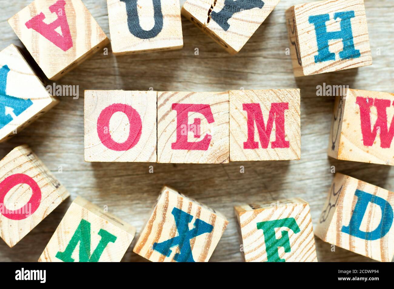 Alphabet letter block in word OEM (Abbbreviation of Original Equipment ...