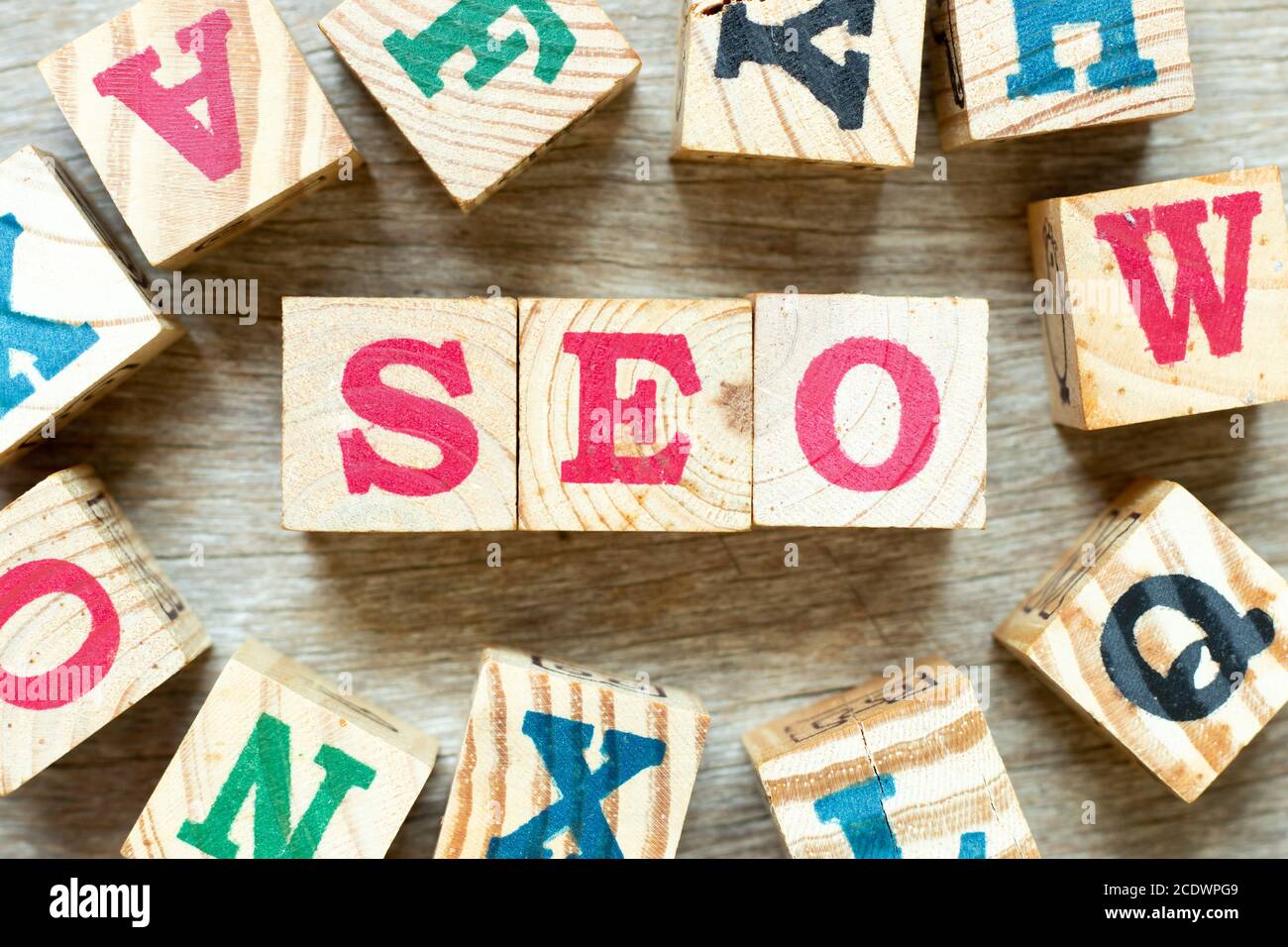 Alphabet Letter Block In Word Seo Abbreviation Of Search Engine Optimization With Another On