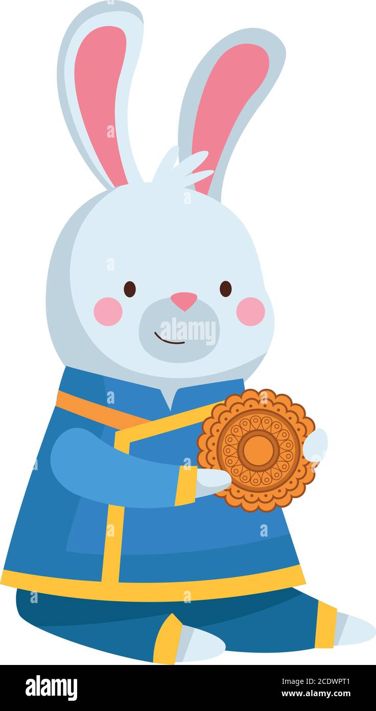 rabbit cartoon with traditional cloth and mooncake design, Happy mid ...