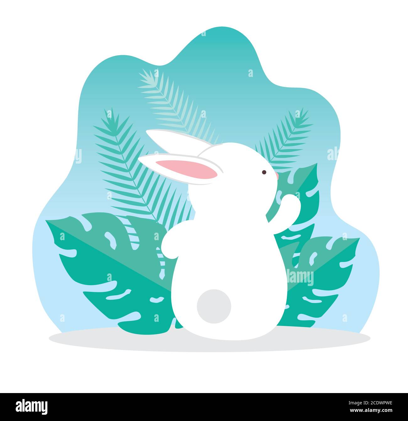 cute white rabbit cartoon with leaves vector design Stock Vector Image ...