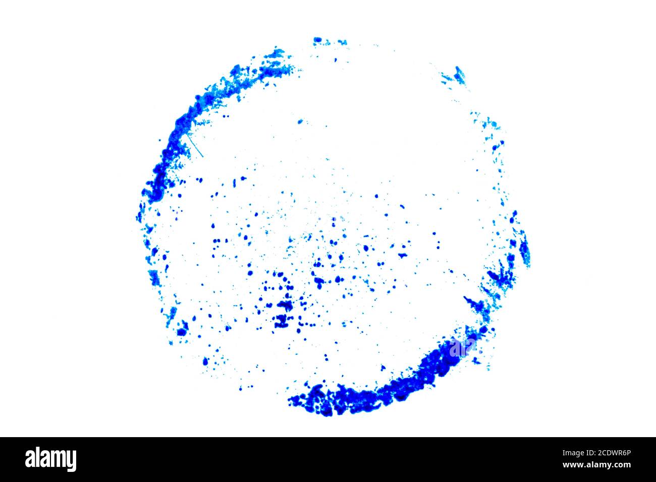 Blue color ink in round shape textured background as stamp or frame ...