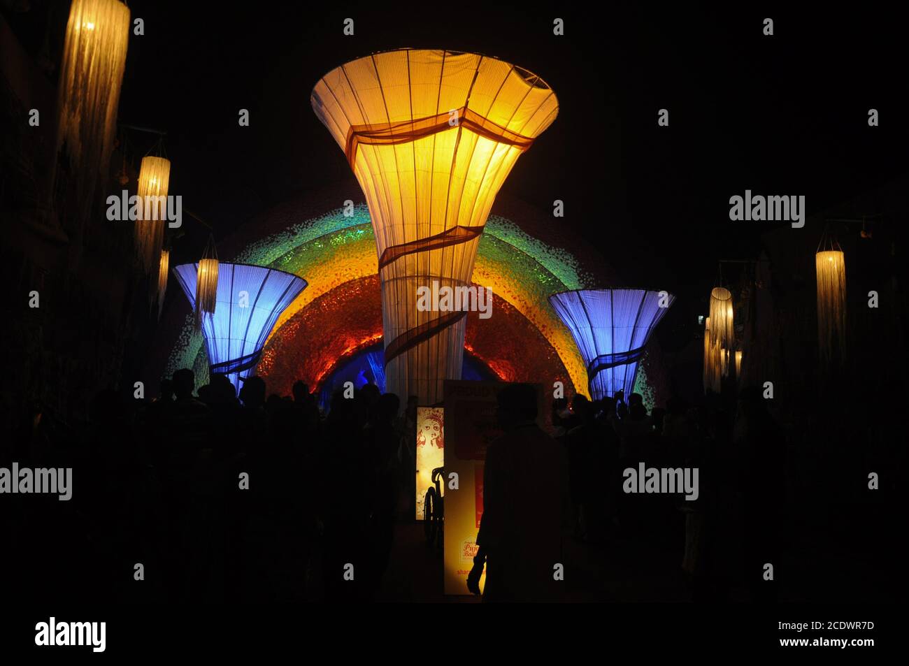 beautiful decoration with lightings of a kolkata or calcutta durga puja ...