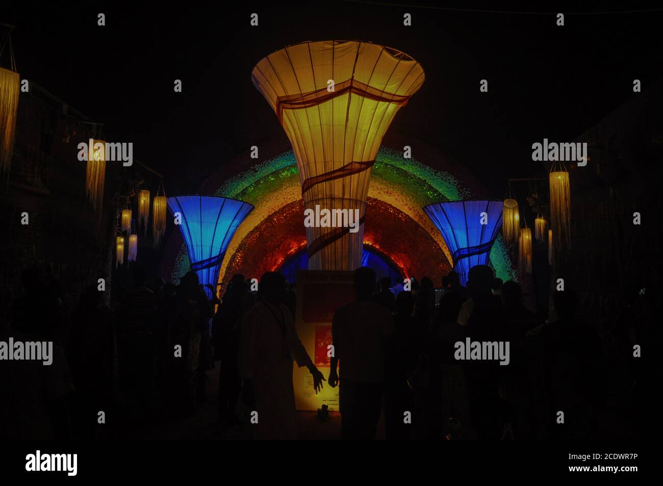 beautiful decoration with lightings of a kolkata or calcutta durga puja ...